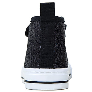 Toandon Kids Girls Boys Sneakers Glitter Sparkle Shoes Toddler Child Slip On High Top Toddler Adjustable Hook Loop Straps Velcro Non-Slip Lightweight Grey Black Size 2