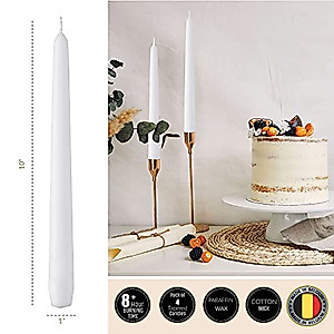 SPAAS White Taper Candles - 4 Pack | 10 Inch Tall Candles, Scent-Free Premium Wax Candle Sticks | 8 Hour Long Burning White Candlesticks for Home Decoration, Wedding, Holiday and Parties