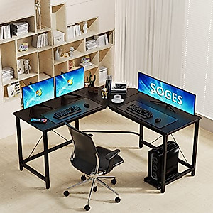 L-Shaped Desk Computer Corner Desk, L Shaped Home Office Desk, Large Gaming Desk Sturdy Writing Desk Writing Workstation, Simple Modern Gaming Desk, Black