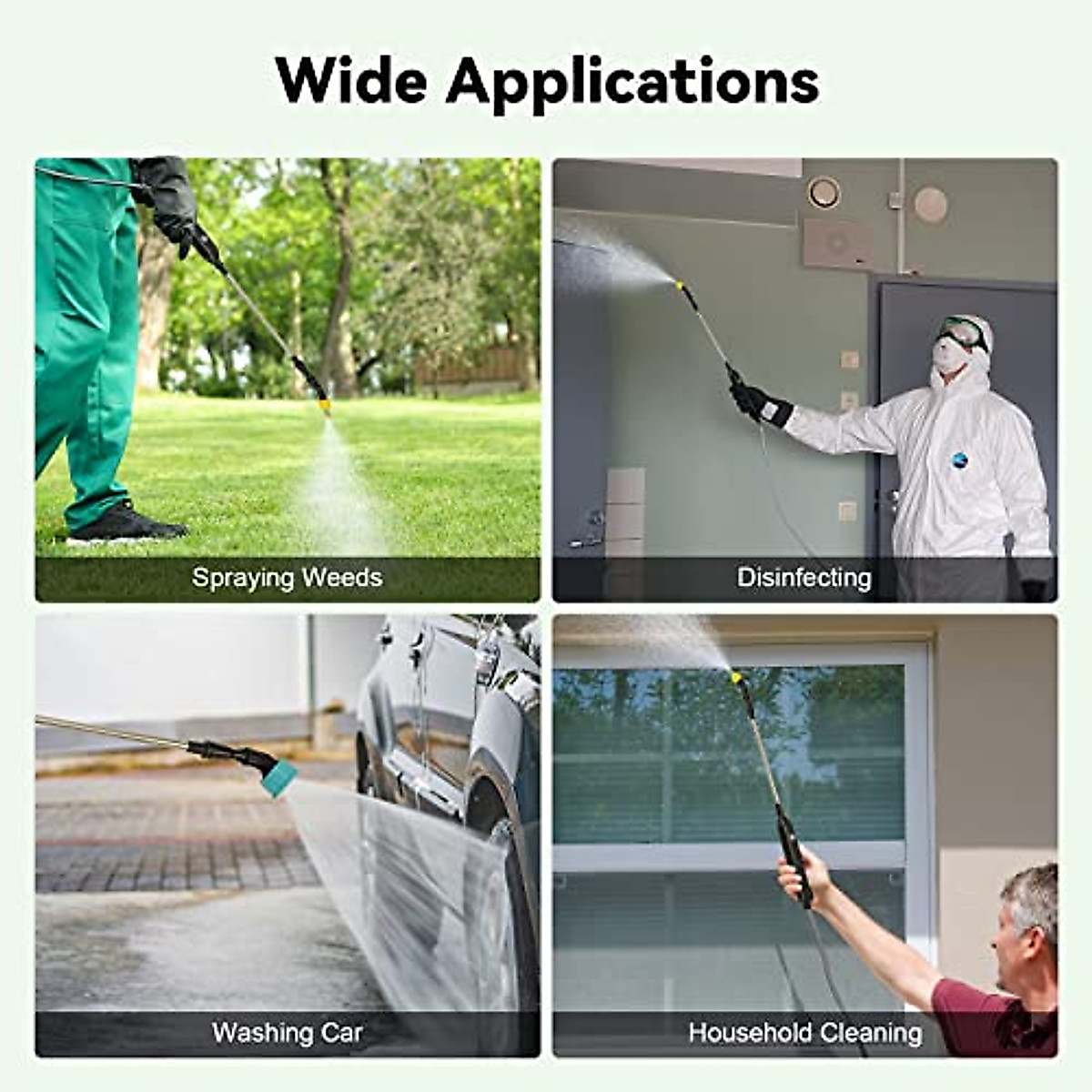 Toovem Electric Garden Sprayer, Portable Battery Powered Watering Wand, Rechargeable Plant Spray Mister with Telescopic Wand, 2 Adjustable Nozzles and 10ft Water Hose for Yard Lawn Weeds Plants