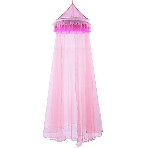 HAPPYGRILL Bed Canopy Mosquito Net Princess Fairy Net with Elegant Ruffle Lace for Girls and Baby (Pink)