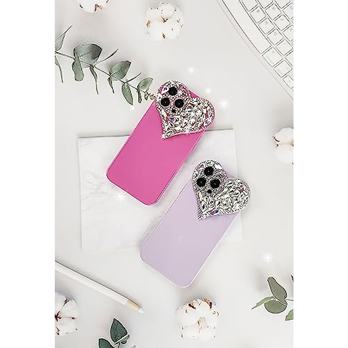 IAIYOXI Cute 3D Glitter Case for iPhone 14 Pro Max, Sparkling Aesthetic Heart Gems Bling Case, Pretty Shine Colorful Diamond Soft TPU Bumper Case for Women Girl-iPhone 14 Pro Max, White