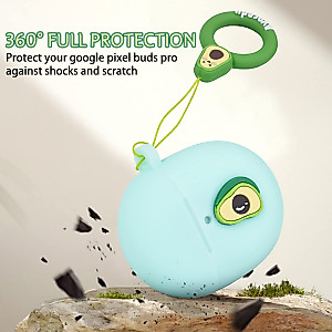 Newseego for Google Pixel Buds Pro(2022) Case, Cute 3D Funny Protective Cover Soft Silicone Cartoon Anti-Lost Shockproof Case with Ring Buckle Keychain Design-Avocado