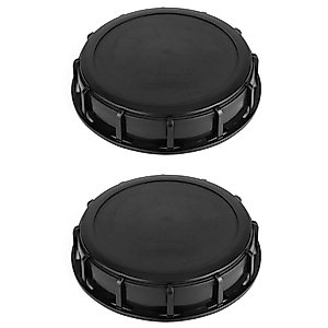 QWORK 6" Solid Cap W/Gasket for Mauser IBC Tote, IBC Tote Water Tank Cover, 2 Pack Leak-Proof Design Plastic IBC Tank Adapter Storage Cap for Chemical Food and Industrial Storage, Black