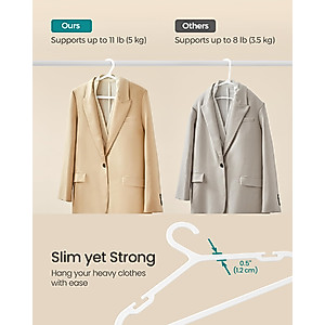 SONGMICS Clothes Hangers, Pack of 50, Plastic Hangers, with Wide Shoulder Notches, Space-Saving Coat Hangers, 16.4 Inches Wide, for Closet, Cloud White UCRP010W01