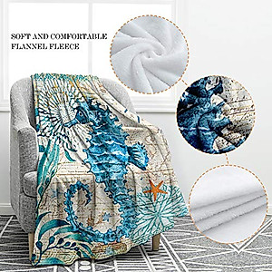 Jekeno Sea Horse Blanket Smooth Soft Ocean Style Print Throw Blanket for Sofa Chair Bed Office Gift 50"x60"