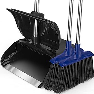 Kefanta Outdoor Heavy Duty 2 Brooms and Dustpan Set with Aluminum Flat Lip for Courtyard Garage Restaurant Lobby Patio Mall Market Office Shop Home Kitchen Office Floor