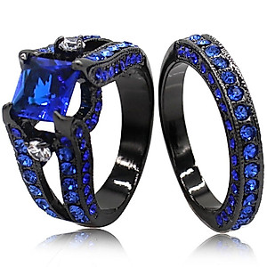 Black Blue Princess Cut Cubic Zirconia Wedding Ring Set (8)