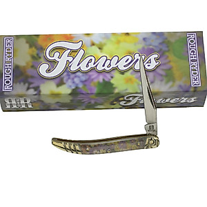 Wild Flowers Toothpick Pocket Knife Rr2092 Single Open Folding Blade Outdoor Survival Hunting Knife for Camping by Survival Steel