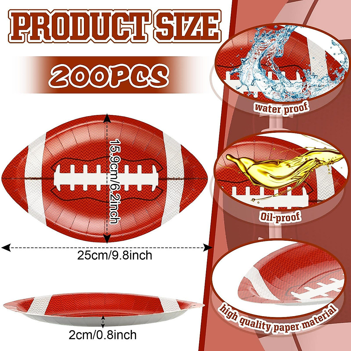 Zubebe 200 Pcs Football Paper Plates Disposable Football Party Supplies Snack Sports Plates Football Birthday Party Favors Disposable Football Serving Trays for Game Day Sports Event Tailgate Party