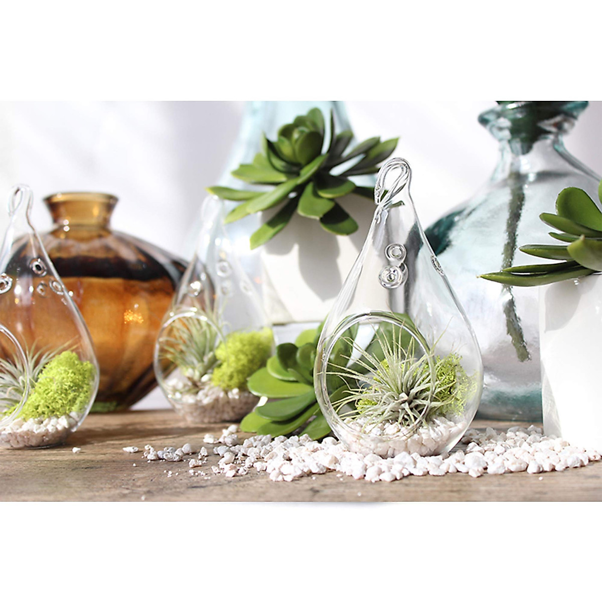 WGV Glass Hanging Plant Terrarium, Width 3", Height 5.5", Teardrop DIY Air Succulent Planter Clear Tea light Votive Candle Holder, Wedding Event Office Home Outdoor Decor, 1 Piece