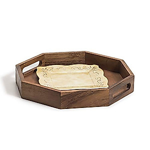 Kalmar Home Acacia Wood 13-Inch Octagon Tray