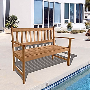 Wood Patio Bench Park Garden Bench Acacia Wood Outdoor Bench with Armrests, 705Lbs Weight Capacity Wooden Furniture Front Porch Chair Bench for Pool Beach Backyard Balcony Porch Deck, Natural Oiled