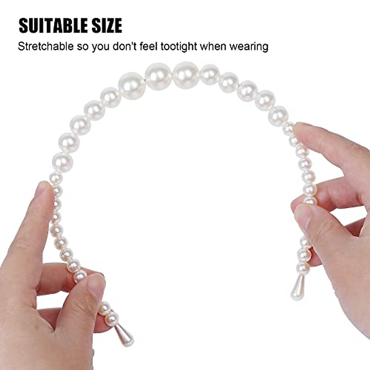 BEAYFILY 4 Pack Pearls Fashion Headbands,White Artificial Pearl Rhinestones Hairbands,Bridal Hair Hoop Party Wedding Hair Accessories for Women Girls