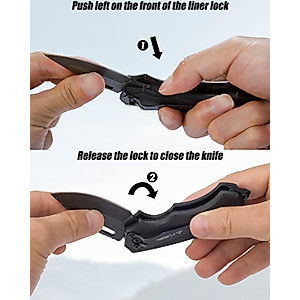 FLISSA Mini Folding Pocket Knife, 2.5-Inch Stainless Steel Drop Point Blade, EDC Pocket Knives for Men with Bottle Opener and Glass Breaker (Black)