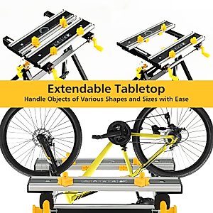 IRONMAX Portable Workbench, Folding Work Table with 7-Level Height Adjustable, 8 Sliding Clamps and Reclining, Folding Workbench and Vise for Cutting, Saw, Paint