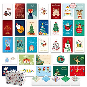 100 Unique Christmas Cards, Christmas Cards Boxed With Envelopes,Large 5X7 Inch Merry Christmas Cards Greeting Cards Set With Greeting And Sticker,Bulk Christmas Cards Boxed Set