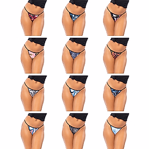 Sexy Basics Women's 12 Pack Buttery Soft Sexy G String Bikini T-Back Thong Underwear No Show Panties