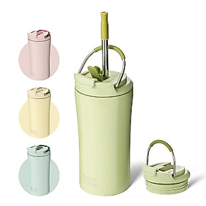 BOTTLE BOTTLE Insulated Coffee Tumblers with Dual-use Lid and Straw Double Walled Iced Travel Coffee Mug for Woman and Man 12oz Stainless Steel Tumbler with Handle（avocado green）