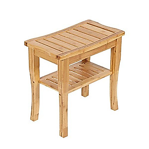 kinbor Bamboo Shower Bench Bathroom Bench Seat with Shelf Bathroom Seat Stool Spa Bath Organizer