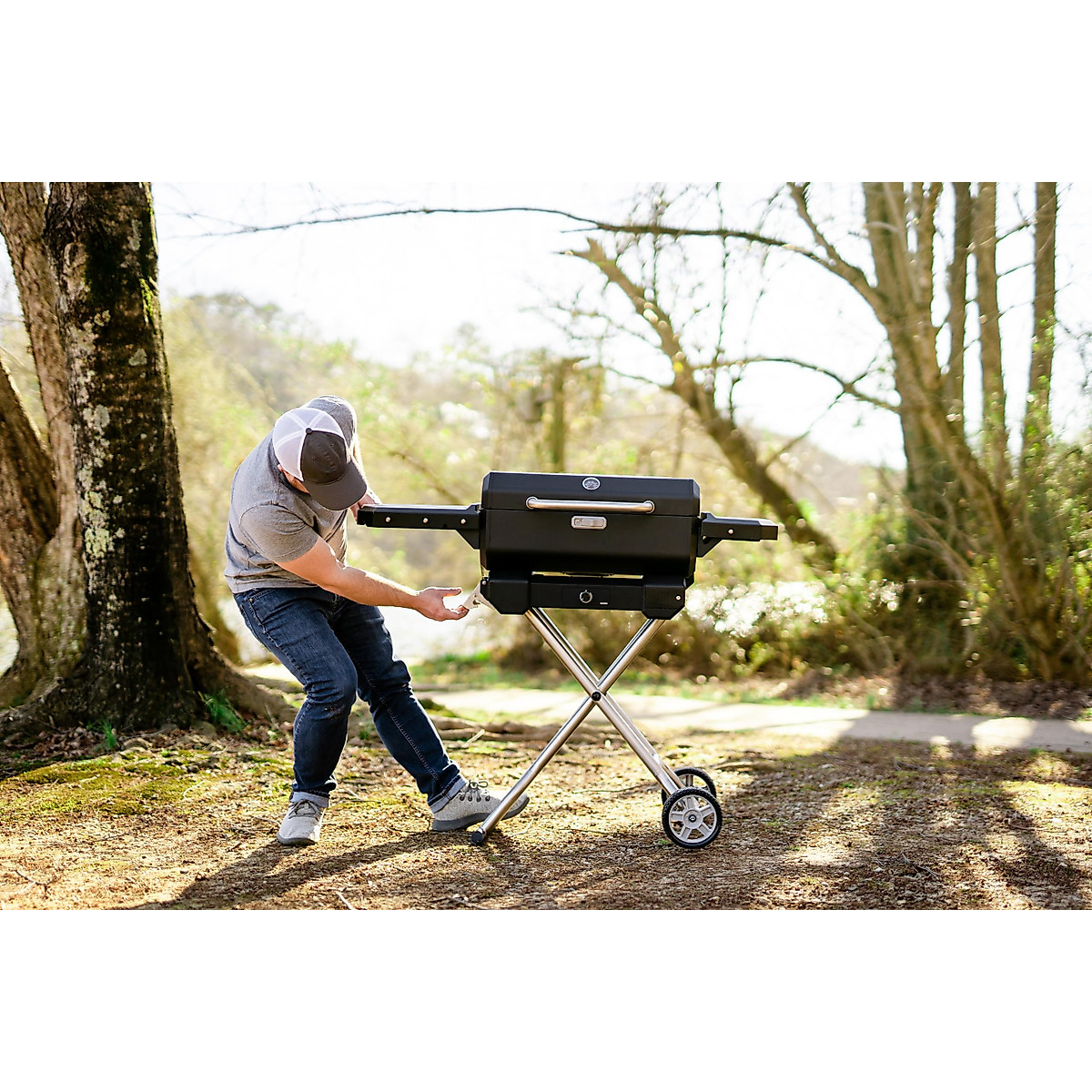 Masterbuilt® Electric Portable Charcoal Grill and Smoker with SteadyTemp Analog Temperature Control, Collapsible Cart and 200 Cooking Square Inches in Black, Model MB20040722