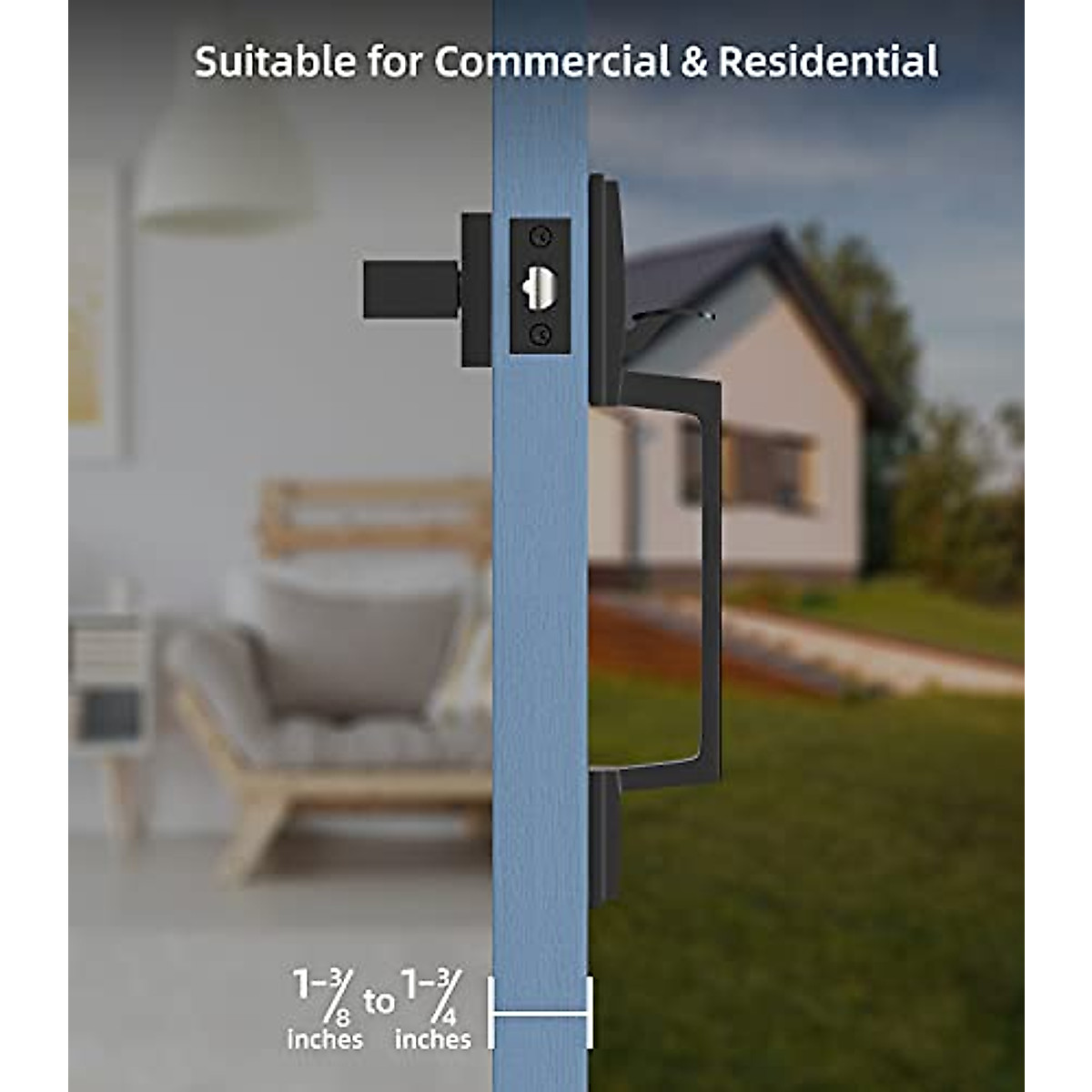 Roughshi Front Door Handle, Exterior/Interior Entry Lower Half Handleset Single Cylinder Lever, Century Trim for Left and Right Door Matte Black