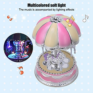 Luminous Music Box, Exquisite Kids Rotating Carousel Light and Sound Toy Home Decor Best Girls(Pink)