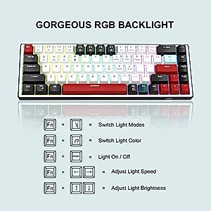MageGee 60% Wireless Mechanical Gaming Keyboard, 68 Keys Hot-Swappable Compact RGB Backlit Gaming Keyboard, SKY68 Plus Wired/Wireless 3-Mode Office Keyboard for Laptop PC (Red Switch, Black & White)
