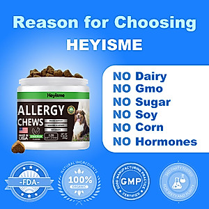 HEYISME Dog Allergy Relief Chews, Itch Relief and Probiotics for Dogs, Fish Oil Omega 3, Seasonal Allergies, Itchy Skin Relief, Anti Itch Treats, Immune Health Supplement (Chicken, 120 Chews)