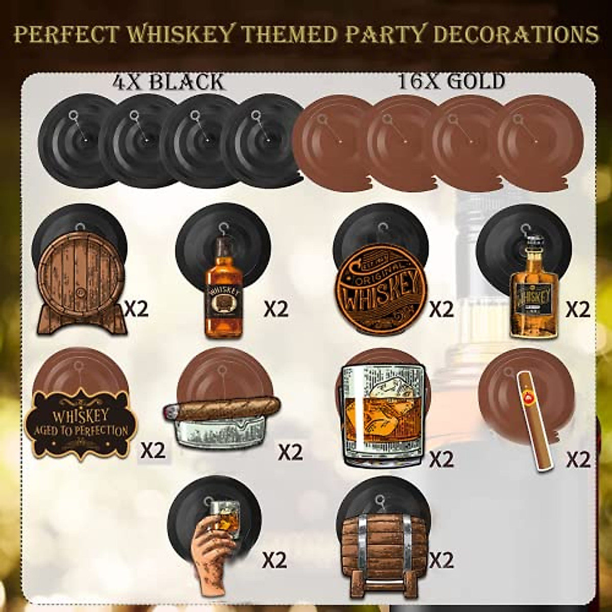 Whiskey Birthday Party Decorations Set, Aged to Perfection Birthday Party Supplies, 40Pcs Party Hanging Swirls, Beer Cake Toppers for Adult Men 30th 40th 50th 60th Cheers and Beers Party