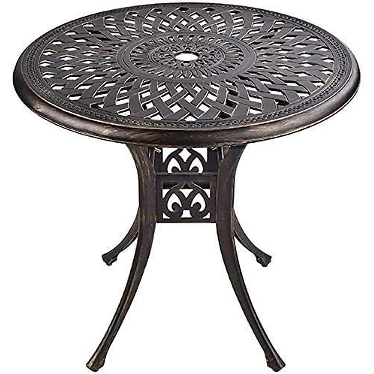 Grepatio 31" Patio Dining Table, Cast Aluminum Outdoor Bistro Table with Umbrella Hole Round Conversation Table, Antique Bronze