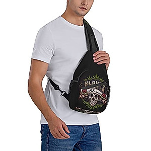 Skull Marijuana Cross Chest Bag Sling Backpack Fashion Hiking Daypack Unisex Chest Shoulder Bag
