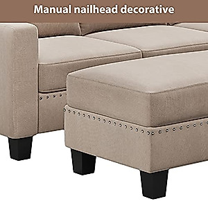 ERYE L-Shaped 3-Seaters Corner Sectional Sofa with Pull Out Sleeper Couch Bed and Reversible Storage Chaise for Home Office Apartment Living Room Furniture Sets Sofabed, Warm Grey