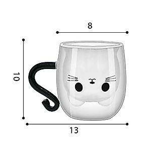 Growom Cute Cat Mug Best Gift Tea Glass Cup Double-layer Glass High Temperature Resistant High Borosilicate glass Cup Latte Cappuccino Christmas Glass