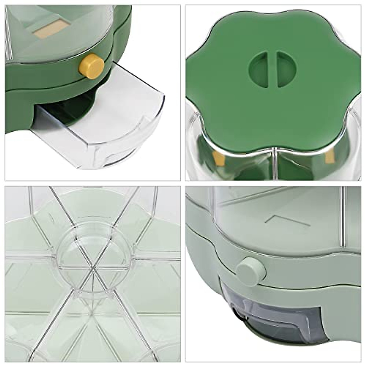 6-Grid Grain Storage Tank, 360° Rotatable Miscellaneous Grains Food Dispenser Grain Storage Box Suitable for All Beans Barley Millet And Other Granular Grains or Pet Food (Large, Light Green)