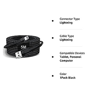 Extra Long iPhone Charger Cable 16ft/5M, Apple MFi Certified Lightning Cable 15ft, Fast Charging Nylon Braided Cord for Apple iPhone 13 Pro Max/13/12 Mini/11/X/XS/XR/8 Plus/7/6/5/iPad