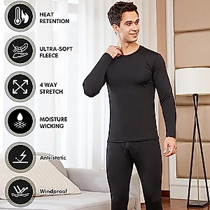 CL convallaria Long Johns Thermal Underwear for Men Fleece Lined Base Layer Set Top and Bottom for Cold Weather XS-4XL