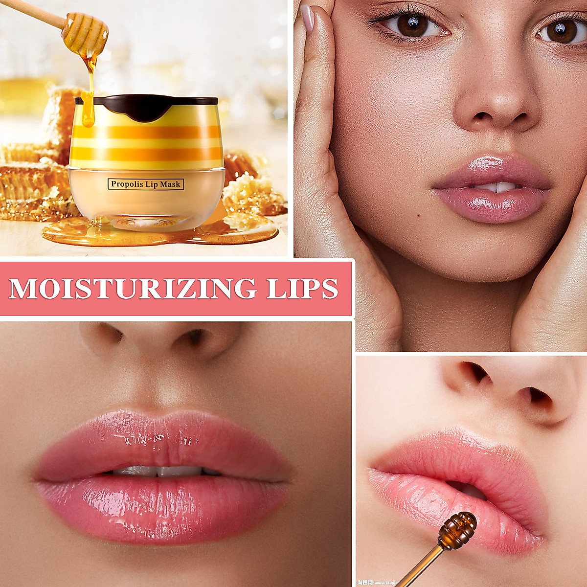 Lip Balm Honey Pot,Honey Lip Balm,Hydrating & Prevention Dry and Cracked Sleeping Lip Mask Lip Scrubs Exfoliator & Moisturizer With Applicator Lip Care Products for Dry Lips