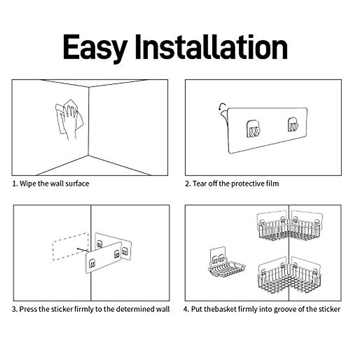 AAUU Corner Shower Caddy Shelf, 3 Sets Adhesive Bathroom Basket Shelf with Hooks, Soap Dish Holder for Toilet, Dorm and