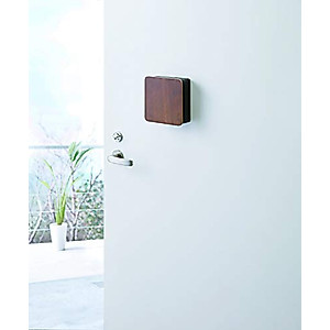 Yamazaki Home Square Magnetic Cabinet Accented Keychain Organizer | Steel + Wood | Key Storage, One Size, Walnut