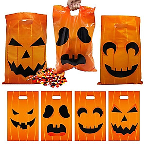 Lulu Home Halloween Jack O Lantern Bags, Plastic Goodie Bags for Trick Or Treat, Party Favor Bags, 72PCS