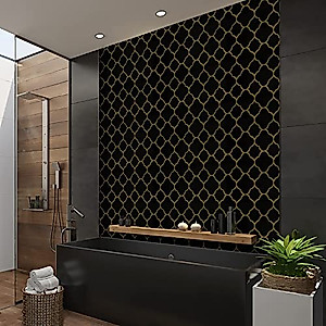 Feisoon 17.7"x118" Black and Gold Wallpaper Geometric Wallpaper Trellis Pattern Peel and Stick Wallpaper Removable Modern DIY Contact Paper Self Adhesive Wallpaper for Living Room Bathroom Decor