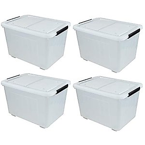 Farmoon 50 Quart Clear Storage Bin, Large Plastic Stackable Box with Lid, 4 Packs