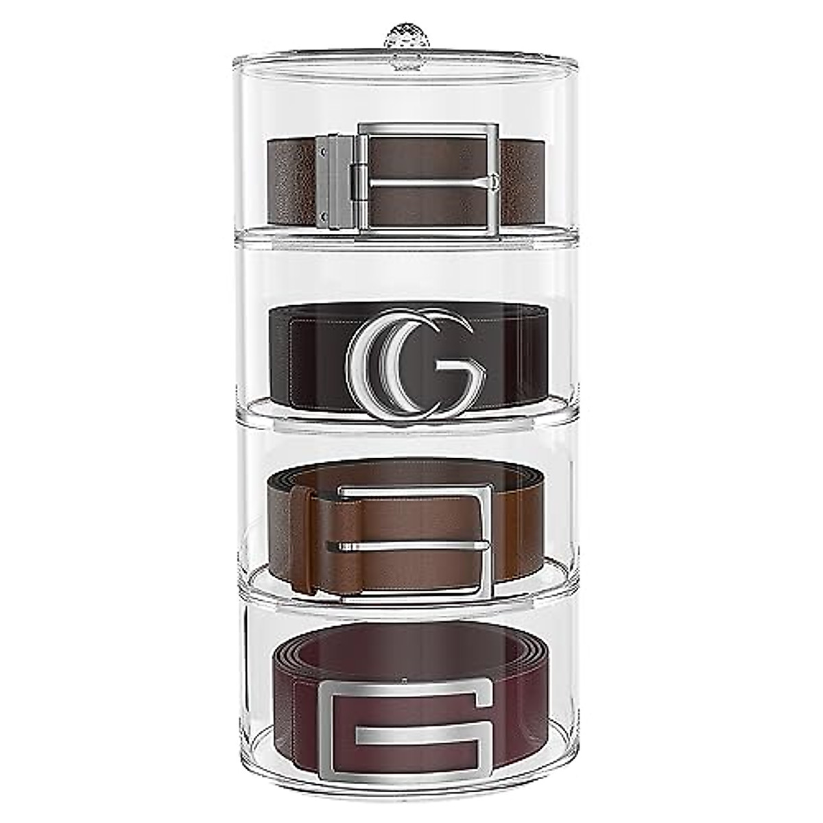 ELYPRO Premium Acrylic Belt Organizer - Sleek, Multi-Functional Storage for Belts, Jewelry, Makeup & Hair Accessories - Transparent, Rotating Drawers, Stackable & Wall-Mountable Design (XL-4)