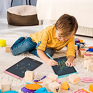 LCD Writing Tablet, 2 Packs Drawing Pads for Kids 3 4 5 6 Years Old 8.5 Inch Colorful Lines Doodle Scribble Boards Educational Toys for Boys Girls Road Trip EssentialsTravel Game Toys,Pink+Blue