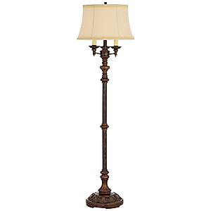 Barnes and Ivy Traditional Italian Standing Floor Lamp Candelabra Style 4-Light 64.5" Tall Bronze Brown Gold Bell Shade with Trim Decor for Living Room Reading House Bedroom Family Home