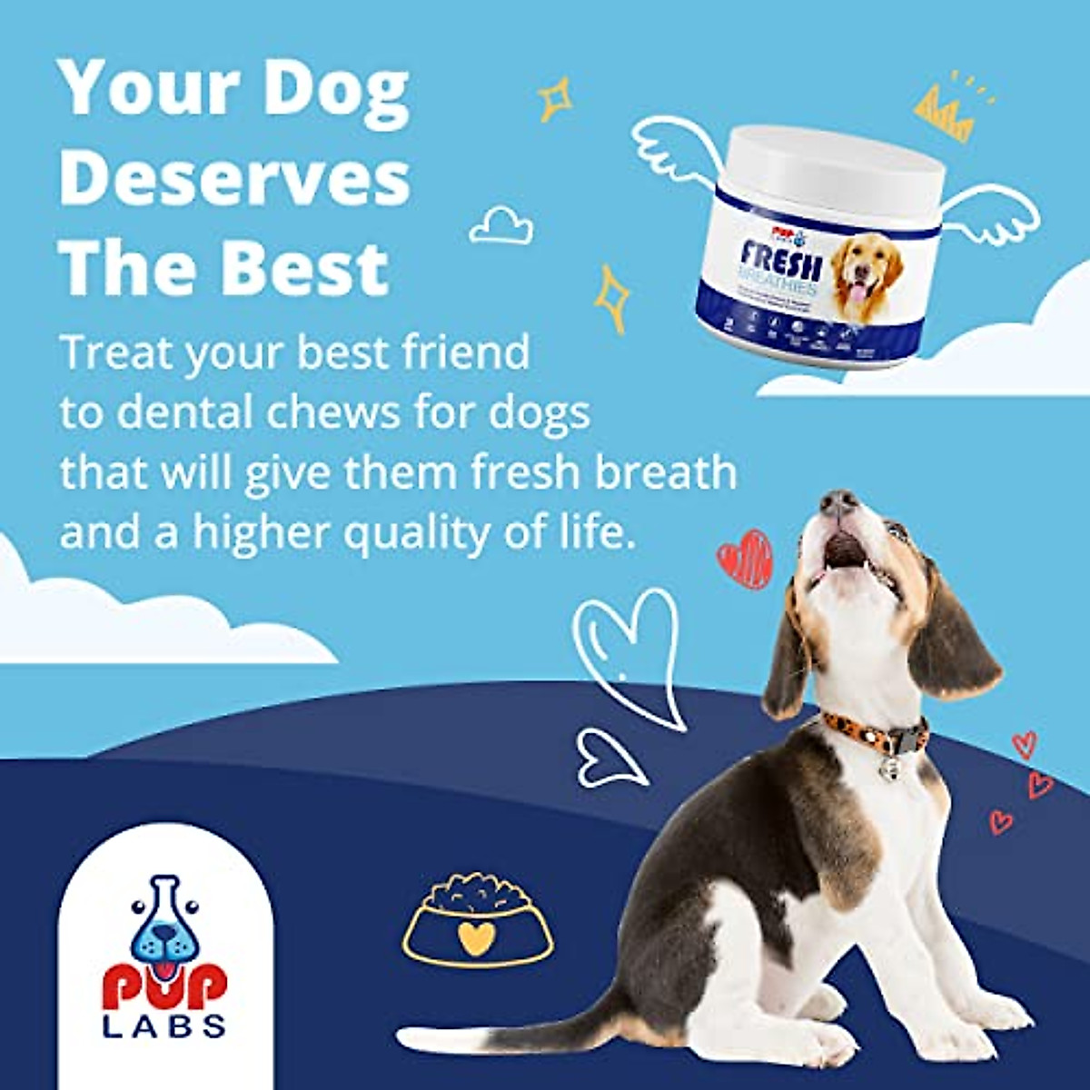 Pup Labs Fresh Breathies - All-Natural Delicious Dental Chews for Dogs - Dog Breath Freshener - Supports Gut Health and Immune System - Made for All Dogs and in The USA, 30 Chews