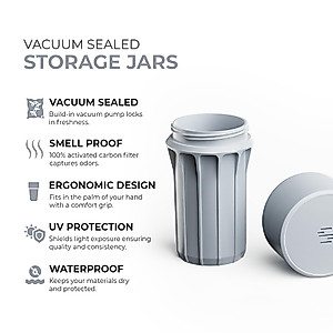 Staze Preserve Vacuum Sealed Storage Jars (148ml) | Patented Smell Proof Containers | Herb Storage & Food Storage Container with UltraViolet Protection -(CLOUD)