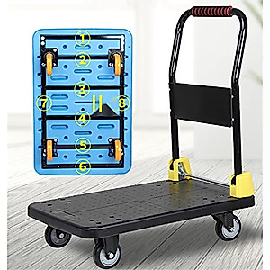 Generic Hand Truck Foldable Push Hand Cart for Loading and Storage Platform Truck Trolley with 360 Degree Swivel Wheels Large Loading Capacity Folding Cart (Color : Q 1), Black,blue,green