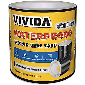 VIVIDA Waterproof Patch and Seal Tape, 4" × 10' Waterproof Tape for Outdoor Use, Patch and Seal Tape Waterproof Tape for Leaks, Underwater Repair, Black, 1 Roll
